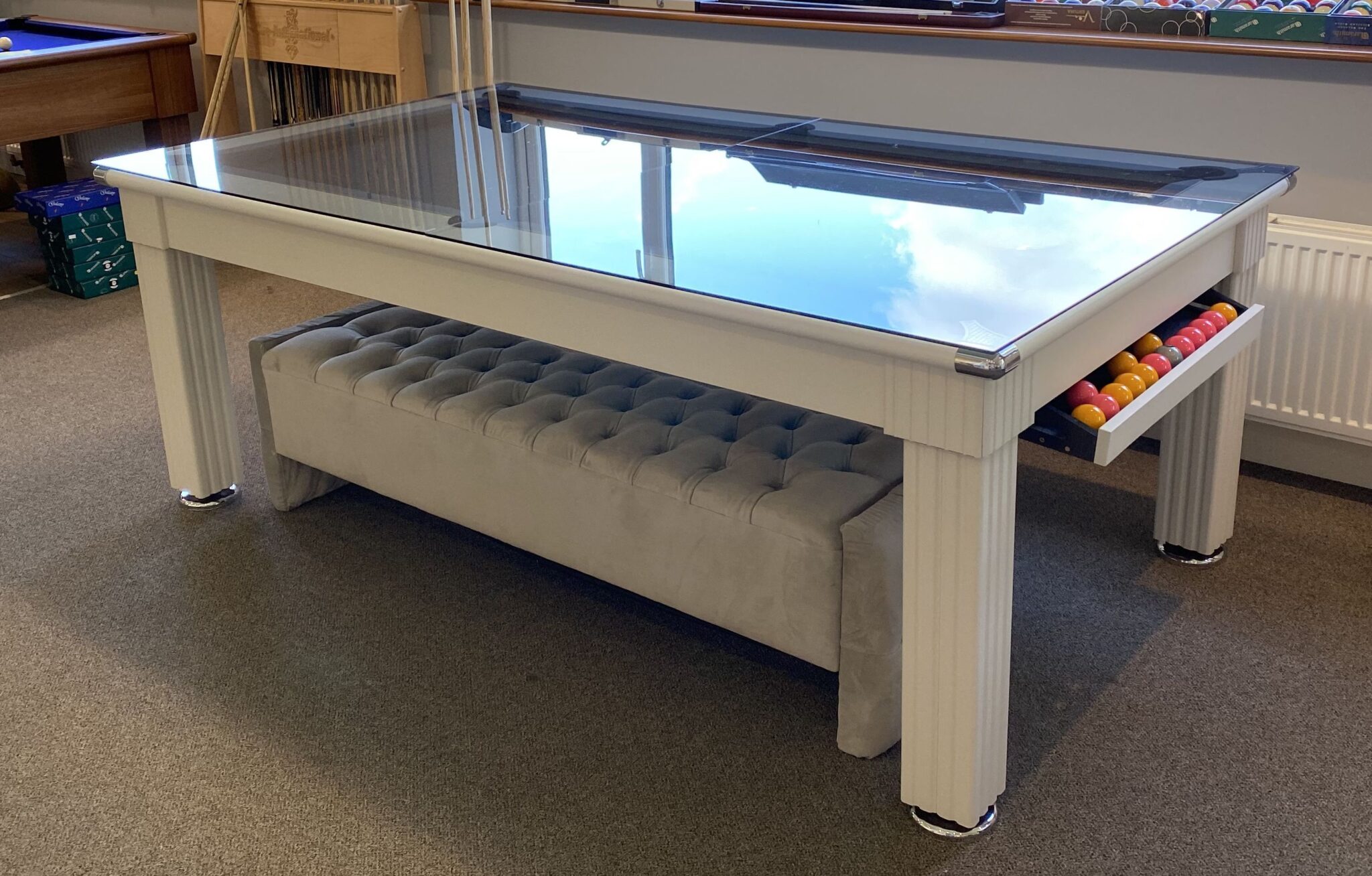 Traditional Pool Dining Table - White Finish - Grey Cloth - 6ft - A1 ...